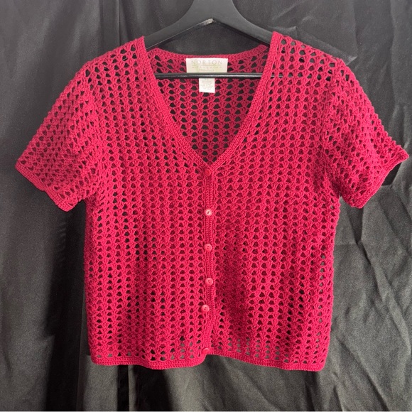 Norton McNaughton | Sweaters | Vintage Norton Mcnaughton Crochet Knit Red Button Up Sweater ...